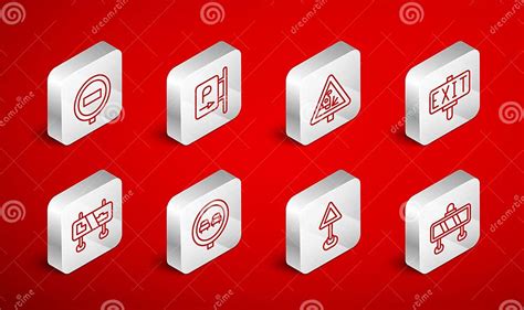 Set Line Road Barrier Parking Warning Road Sign Fire Exit Triangle Warning Blank Stop No