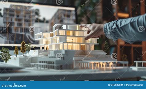 Generative Ai Architect Engineer Pointing At Architectural Building Prototype Analyzing