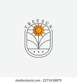 Vintage Tree Sun Logo Design Line Stock Vector Royalty Free Shutterstock