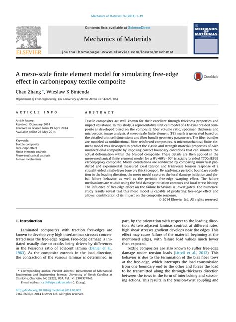 Pdf A Meso Scale Finite Element Model For Simulating Free Edge Effect In Carbon Epoxy Textile