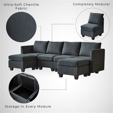 Olivia Chenille Modular Multi Configuration Sectional Sofa With Storag