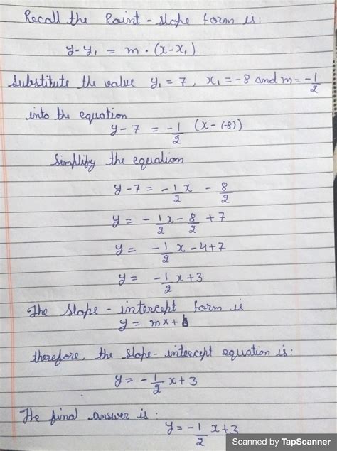 [solved] write the slope intercept equation of the function of whose