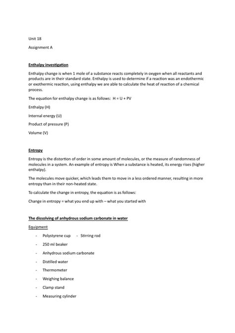 Summary Btec Level 3 Applied Science Unit 18 Assignment A Industrial Chemical Reactions