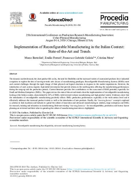 Pdf Implementation Of Reconfigurable Manufacturing Systems In The