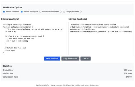Javascript Minifier Online Reduce Js Code Size And Load Time