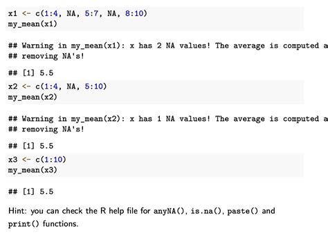 Solved Finish The R Function Mymean By Filling The