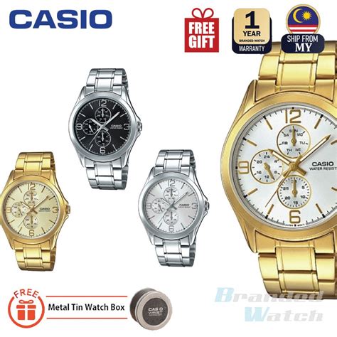 Casio Mtp V301d Mtp V301g Man Multifunction Quartz Analog Date Day Display Gold Steel Dress