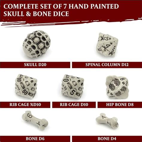 Dnd Dice Set Set Of 7 Polyhedral Skull And Bone Rpg Dice D20 D12 D10 D10 D8