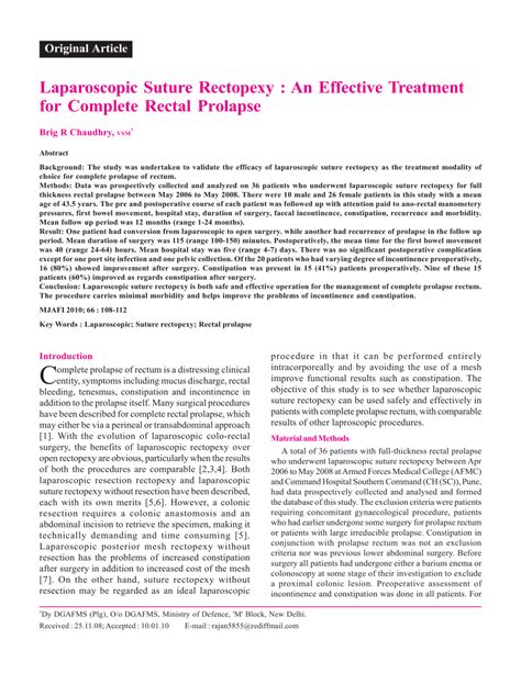 Pdf Laparoscopic Suture Rectopexy An Effective Treatment For Complete Rectal Prolapse