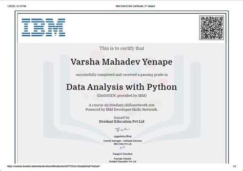 Dataanalysis Python Ibm Datascience Certification Professionalgrowth Varsha Yenape