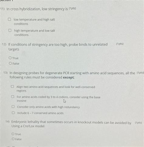 Solved 11 In Cross Hybridization Low Stringency Is 1 Pts