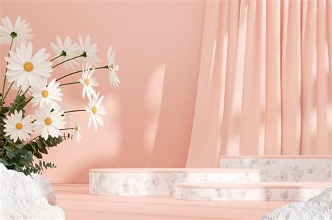 제품 배경에 대 한 일반적인 데이지 꽃 빈 공간 연단 디스플레이의 3d 렌더링 그림 0명에 대한 스톡 사진 및 기타 이미지