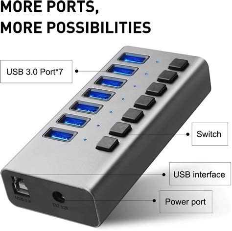 Good Quality 7 Port 3 0 USB Hub For PC Laptop Other Devices With Individual Power Switches Hub