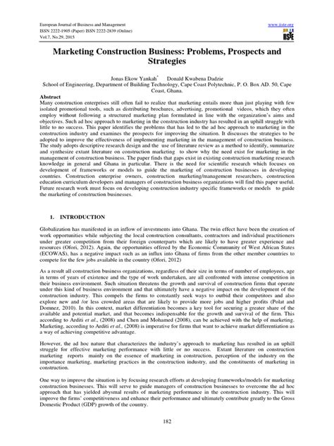 Marketing Construction Business Problems Pdf Marketing Strategic
