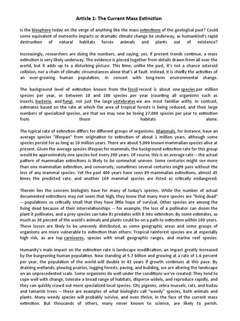 Article Analysis Asynchronous Task Pdf Extinction Biodiversity