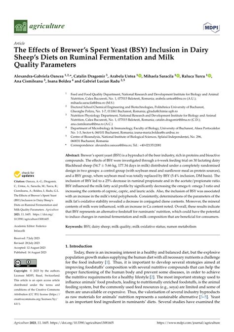 Pdf The Effects Of Brewers Spent Yeast Bsy Inclusion In Dairy Sheeps Diets On Ruminal