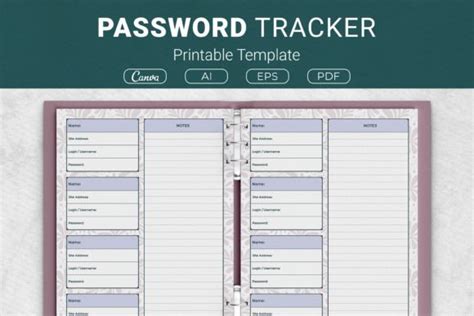 Password Tracker Printable Template Graphic By Jundi · Creative Fabrica
