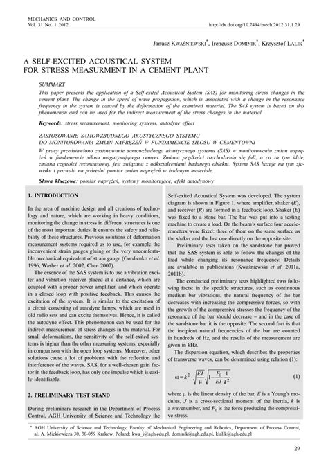 Pdf A Self Excited Acoustical System For Stress Measurement In A Cement Plant