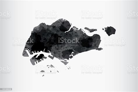 페인트 브러시를 사용 하 여 종이 페이지에 밝은 배경에 검은 색의 싱가포르 수채화 지도 벡터 일러스트 레이 션 0명에 대한 스톡 벡터 아트 및 기타 이미지 Istock