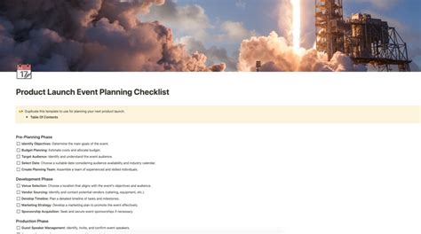 Notion Product Launch Event Planning Checklist Template