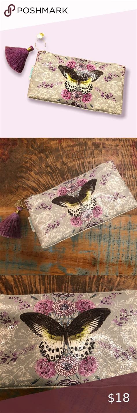 Papaya Butterfly Tassel Makeup Cosmetic Bag Zippered Pouch Euc