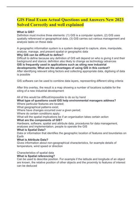 GIS Final Exam Actual Questions And Answers New Solved Correctly And Well Explained GIS