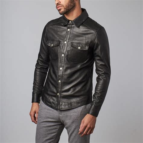 Leather Button Up Jacket Black Xs Helium Touch Of Modern