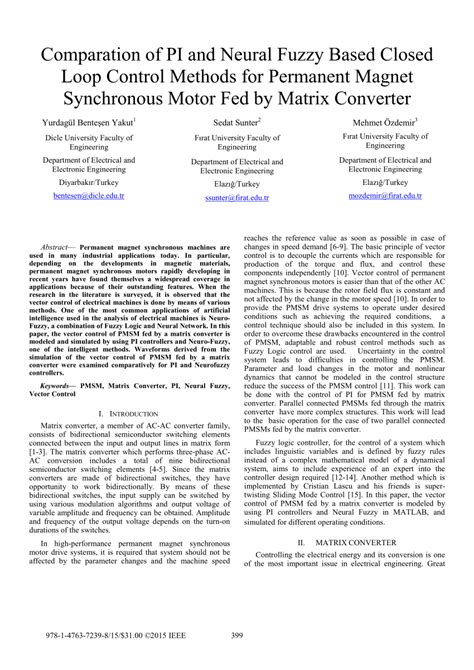 Pdf Comparation Of Pi And Neural Fuzzy Based Closed Loop Control Methods For Permanent Magnet