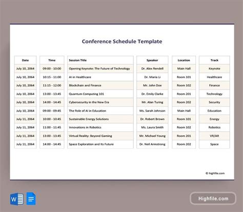 Conference Schedule Template For Efficient Event Planning