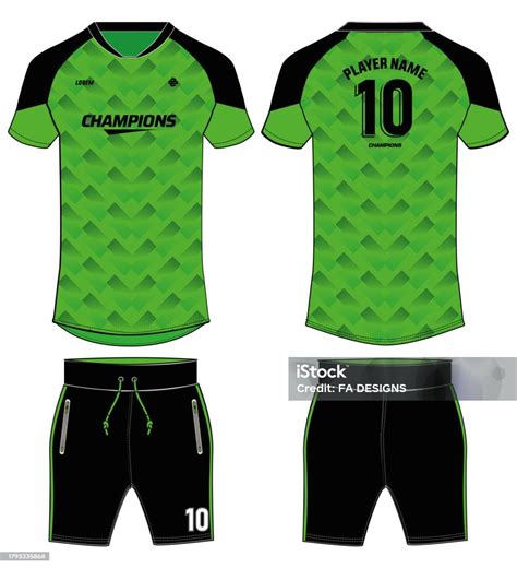 스포츠 저지 티셔츠와 반바지 키트 디자인 플랫 스케치 일러스트레이션 추상 패턴 V넥 래글런 슬리브 축구 크리켓 배구 유니폼을 위한 앞면과 뒷면을 볼 수 있는 축구 유니폼