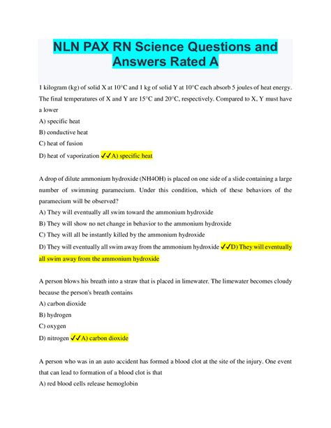 Nln Pax Rn Science Questions And Answers Rated A Graded A Science Questions Question And