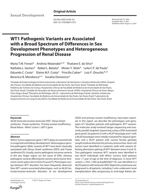 Wt1 Pathogenic Variants Are Associated With A Broad Spectrum Of
