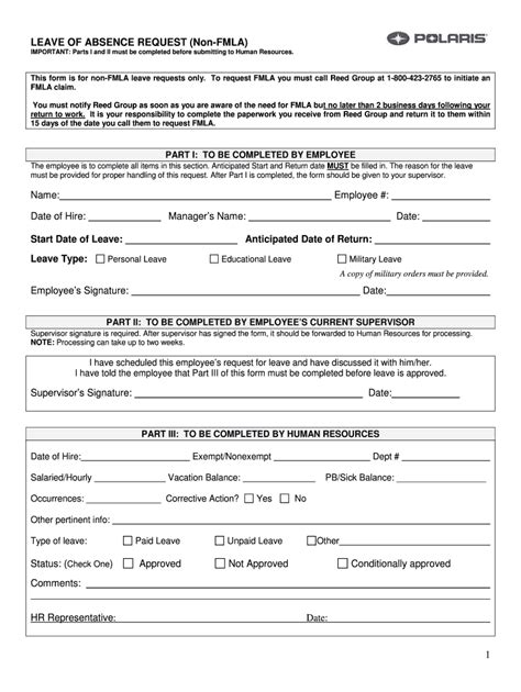 Fillable Online Leave Of Absence Request Non Fmla Fax Email Print Pdffiller