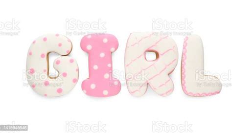 워드 걸은 흰색 배경에 맛있는 쿠키로 만들어진 상단보기 베이비 샤워 파티 0명에 대한 스톡 사진 및 기타 이미지 0명