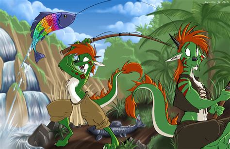 Dragon Father And Son Fishing Competition Art By Me Rfurry