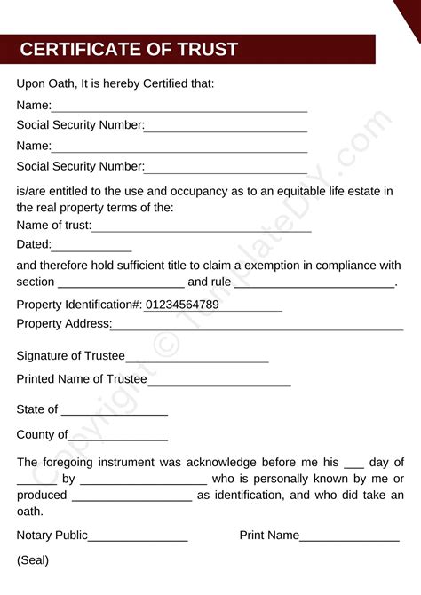 Certificate Of Trust Template Printable Pdf And Word