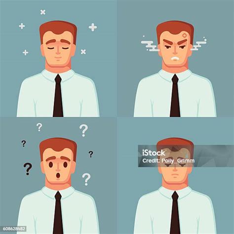 재미있는 만화 캐릭터 사무실 노동자 진정 슬픈 화가 혼란 남자 벡터에 대한 스톡 벡터 아트 및 기타 이미지 벡터 사람들