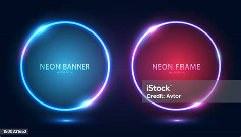 어두운 배경에 빛나는 효과와 하이라이트가 있는 둥근 네온 프레임 세트입니다 0명에 대한 스톡 벡터 아트 및 기타 이미지 0명 3차원 형태 Led 조명 Istock