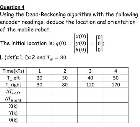 solved question 4using the dead reckoning algorithm with the