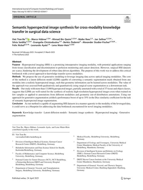 Pdf Semantic Hyperspectral Image Synthesis For Cross Modality Knowledge Transfer In Surgical