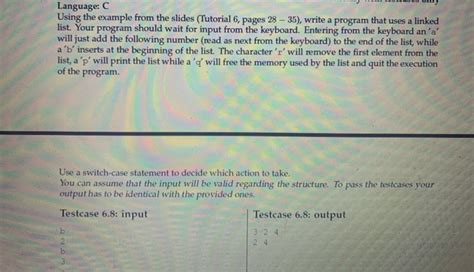 Solved Language C Using The Example From The Slides