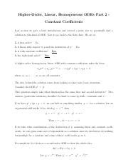 Higher Order Linear Homogeneous ODEs Constant Coefficients Course Hero