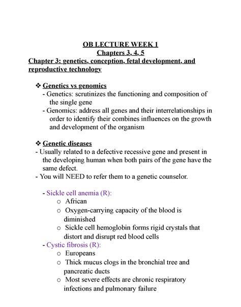 Ob Week 1 Ob Week 1 Ob Lecture Week 1 Chapters 3 4 5 Chapter 3 Genetics Conception