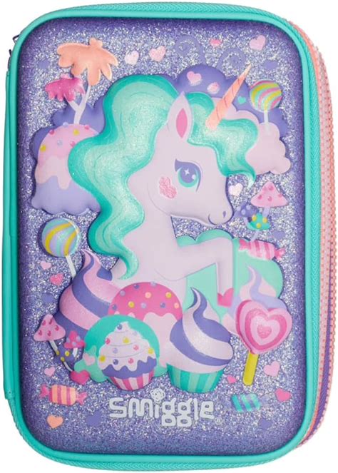 Smiggle ‘splendour Triple Hardtop Pencil Case Purple Glitter Unicorn