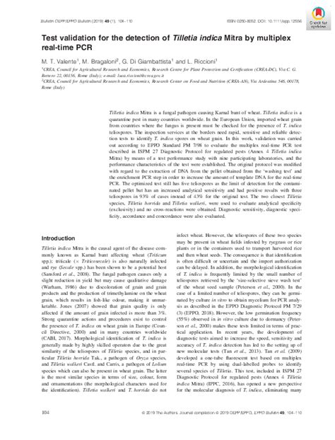 Pdf Test Validation For The Detection Of Tilletia Indica Mitra By
