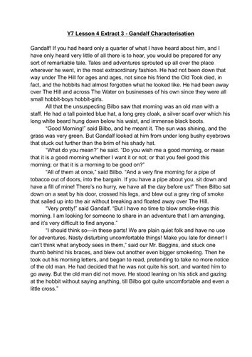 The Hobbit Characterisation Teaching Resources