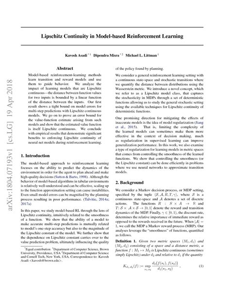 Lipschitz Continuity In Model Based Reinforcement Learning Deepai