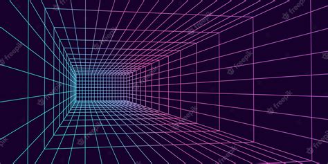Premium Vector 3d Wireframe Room Colorful On Dark Background Abstract Perspective Grid Vector
