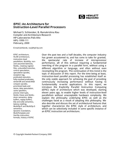 Pdf Epic An Architecture For Instruction Level Parallel Processors