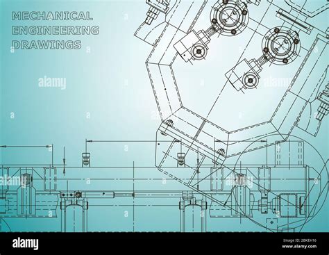 Computer Aided Design Systems Blueprint Scheme Plan Sketch Technical Light Blue Stock